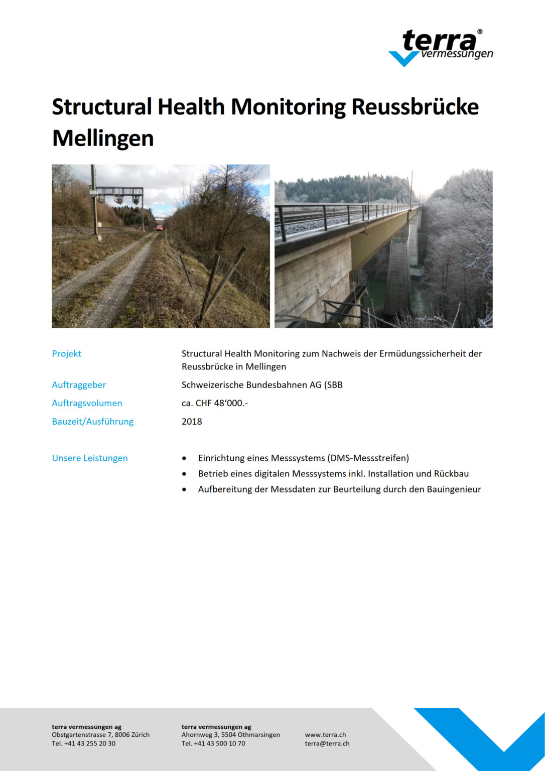 terra vermessungen ag | Structural Health Monitoring Reussbrücke Mellingen